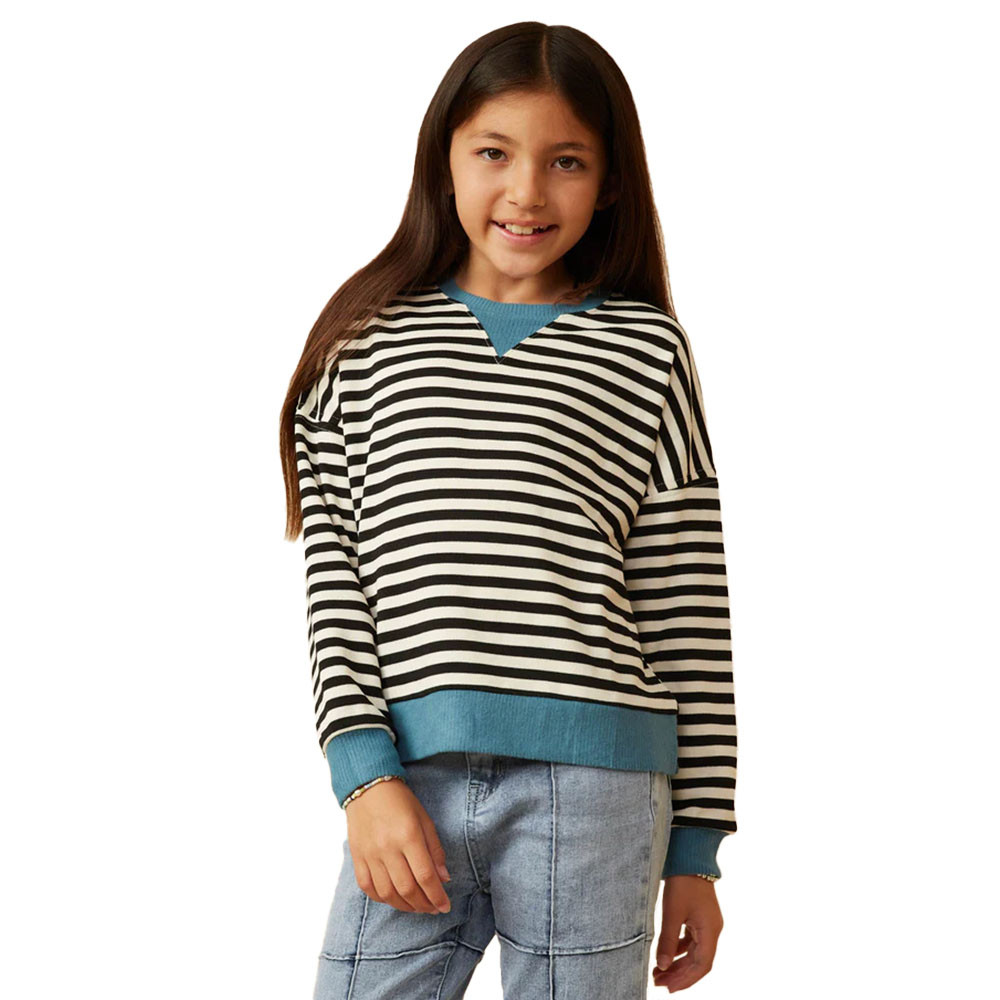 Girls' Hayden Contrast Banded Stripe Sweater | Eagle Eye Outfitters