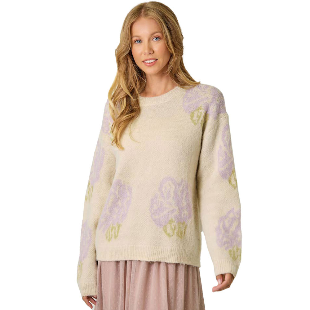 Women's Mystree Floral Pullover Sweater - Ivory | Eagle Eye Outfitters