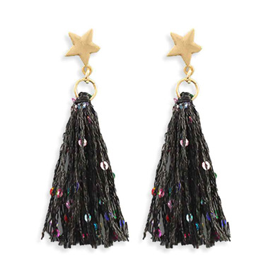 Golden Stella Star Sequin Tassel Earring | Eagle Eye Outfitters