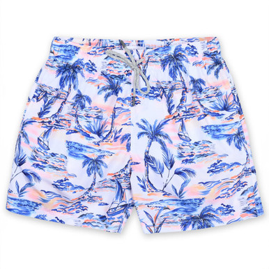 Men's Vintage Havana Ponji Swim Volley Shorts - Scenic Print and Pink ...