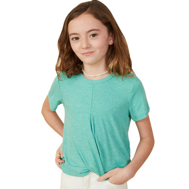 Girls' Hayden Short Sleeve Marled Knit Twist T-Shirt - Jade | Eagle Eye ...