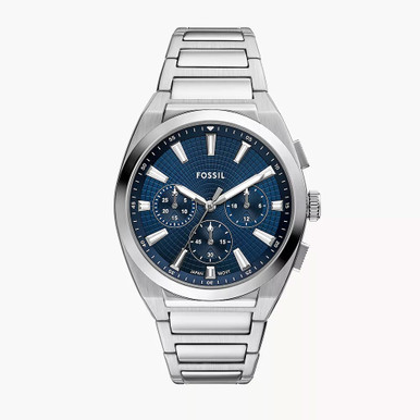 Men's Fossil Everett Chronograph Stainless Steel Watch - Blue Dial ...