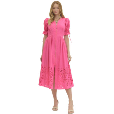 Women's Entro Puff Sleeve V-Neck Midi Dress | Eagle Eye Outfitters