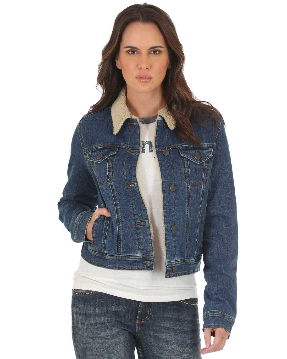 Women's Wrangler Retro Sherpa Lined Western Denim Jacket - The Farm Store