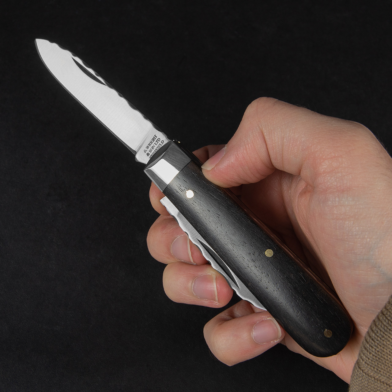 Arthur Wright Ebony Scalloped Edge Folding Knife | Heinnie Haynes