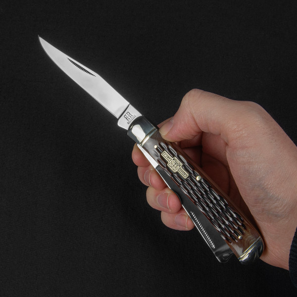 Rough Rider Razor Trapper Amber Bone Folding Knife