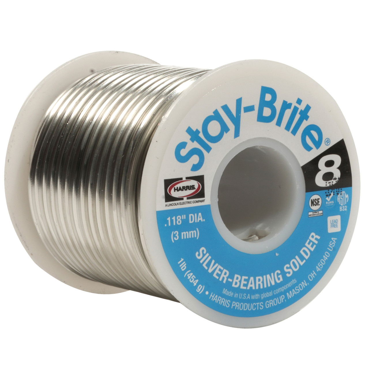 Harris 1/8" x 1 lb Stay Brite 8 Silver Solder Lead-Free SB861