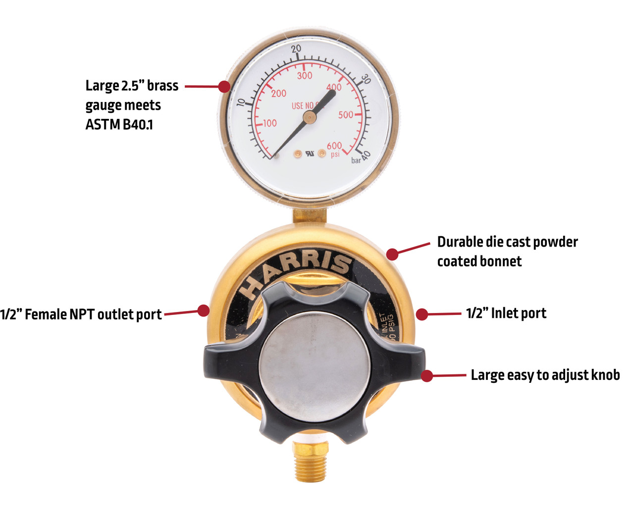 Harris Model 3530-500 High-Flow Single Gauge Inline Manifold Regulator ...