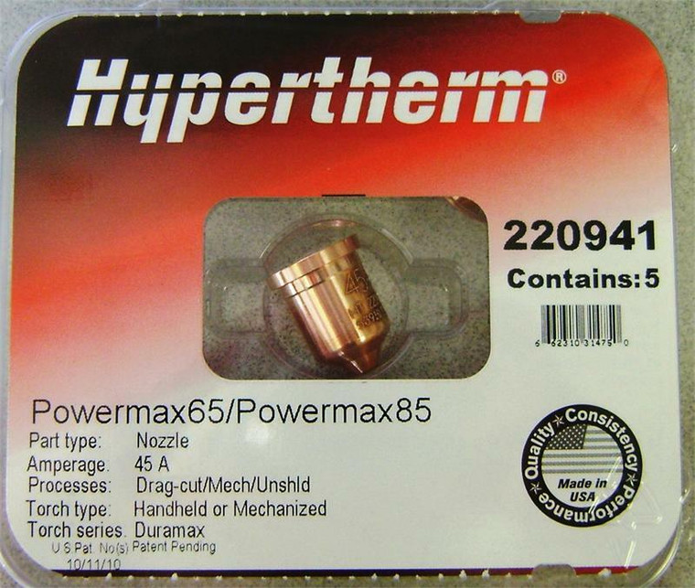 Hypertherm 220941 Powermax 85 45 Amp Nozzles - 5 Pack