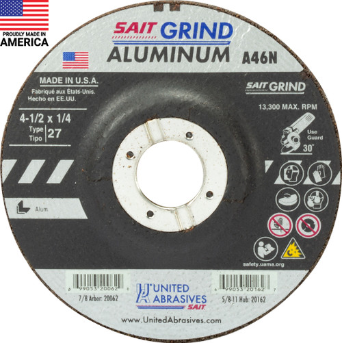 United Abrasives-SAIT 20062 A46N Aluminum Grinding Wheel (Type 27 ...