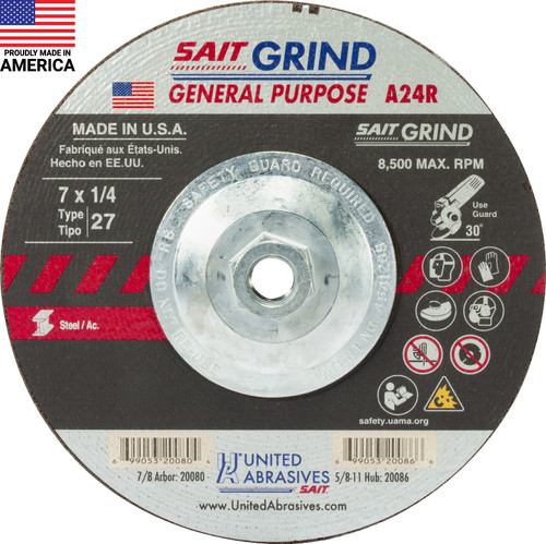 United Abrasives-SAIT 20086 A24R General Purpose/Long Life Grinding ...