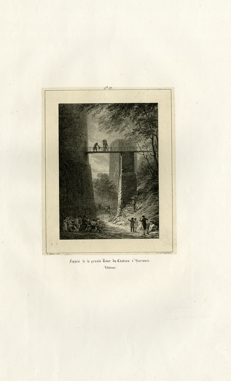 Antique Master Print-HARCOURT CASTLE-LILLEBONNE-EARLY LITHOGRAPH ...