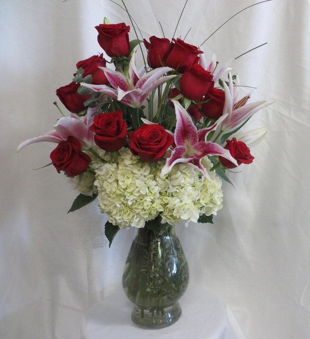 Stargazers and Red Roses in a Vase | Zebra Print