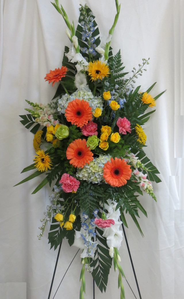 Galaxy Wide Blue and White Funeral Flowers Spray