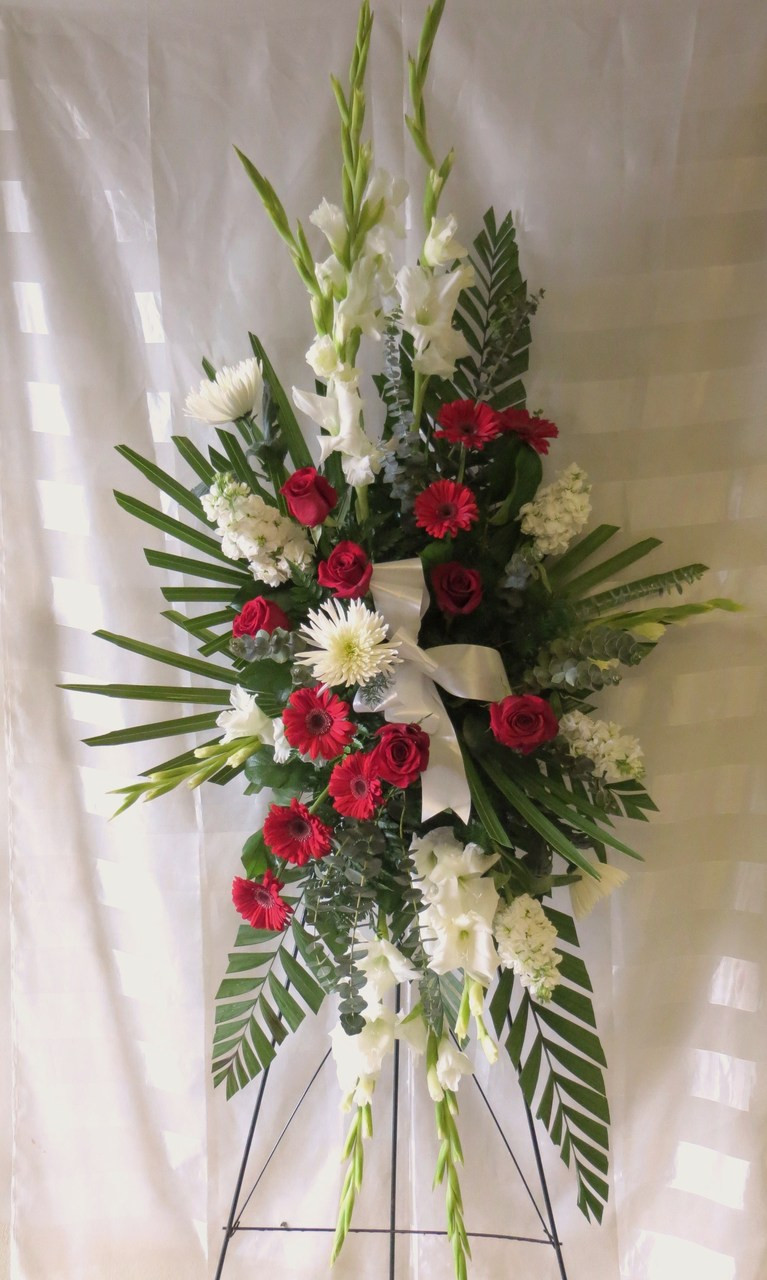 Red White and Blue Funeral Flowers Standing Spray