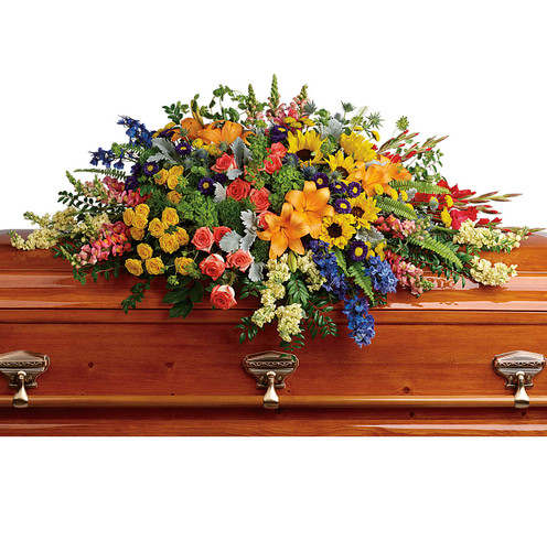 Colorful Reflections Sunflower & Yellow Rose Casket Spray