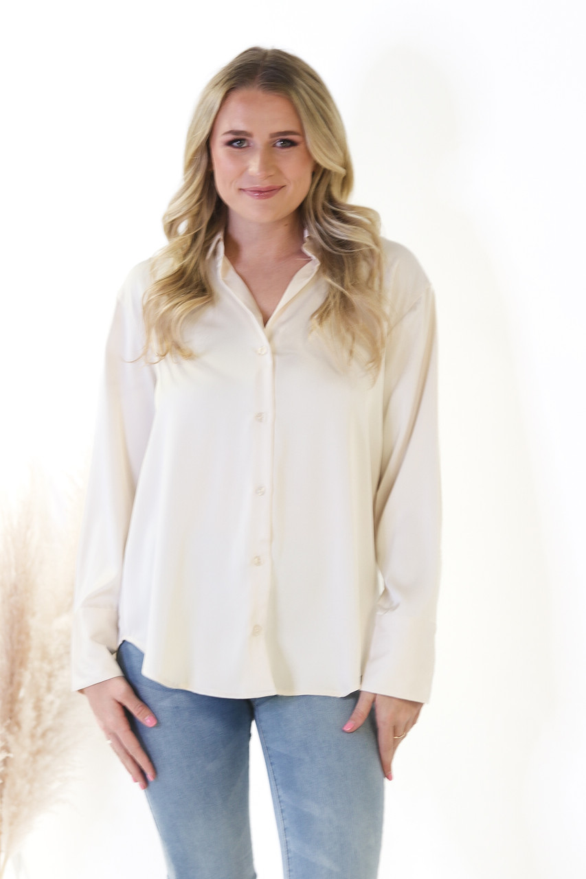 The Favorite Long Sleeve Silk Top in Ivory