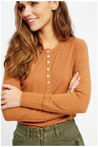 Button Down Knit Top | Rust