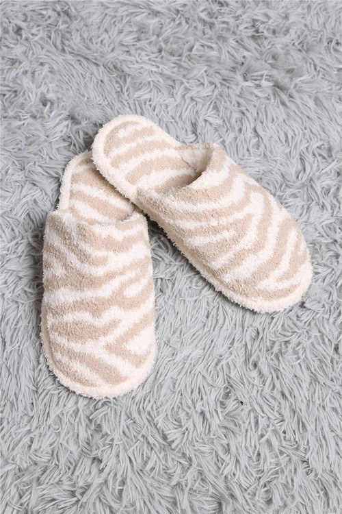 Zebra Stripped Slippers|Beige - Ginny Marie's