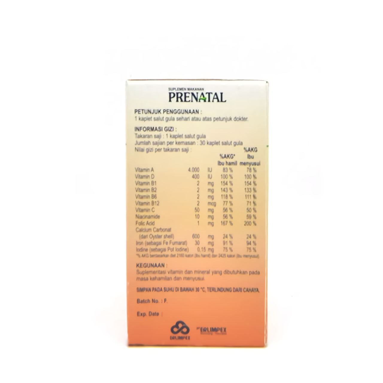 Erlimpex Prenatal 30 Kaplet Suplemen Vitamin Kesehatan Ibu Hamil