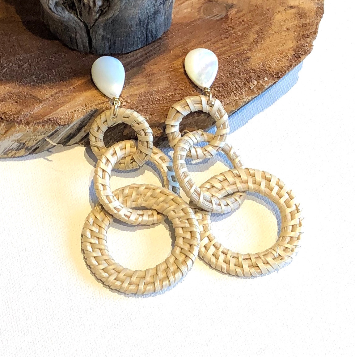 Pearl + Triple Rattan Hoops - Susan Standeffer Designs