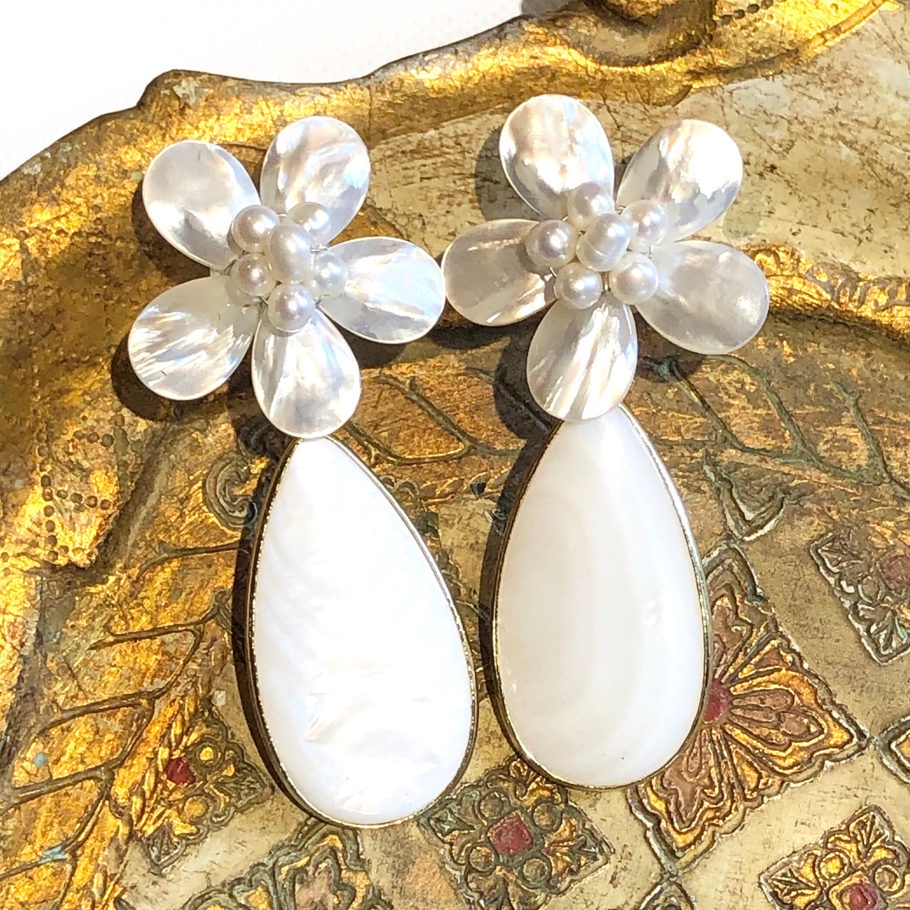 Large Pearl Flower + Oval Pearl Pendant - Susan Standeffer Designs