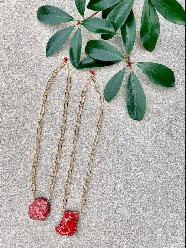 Red Stone + Gold Chain Necklace - Susan Standeffer Designs