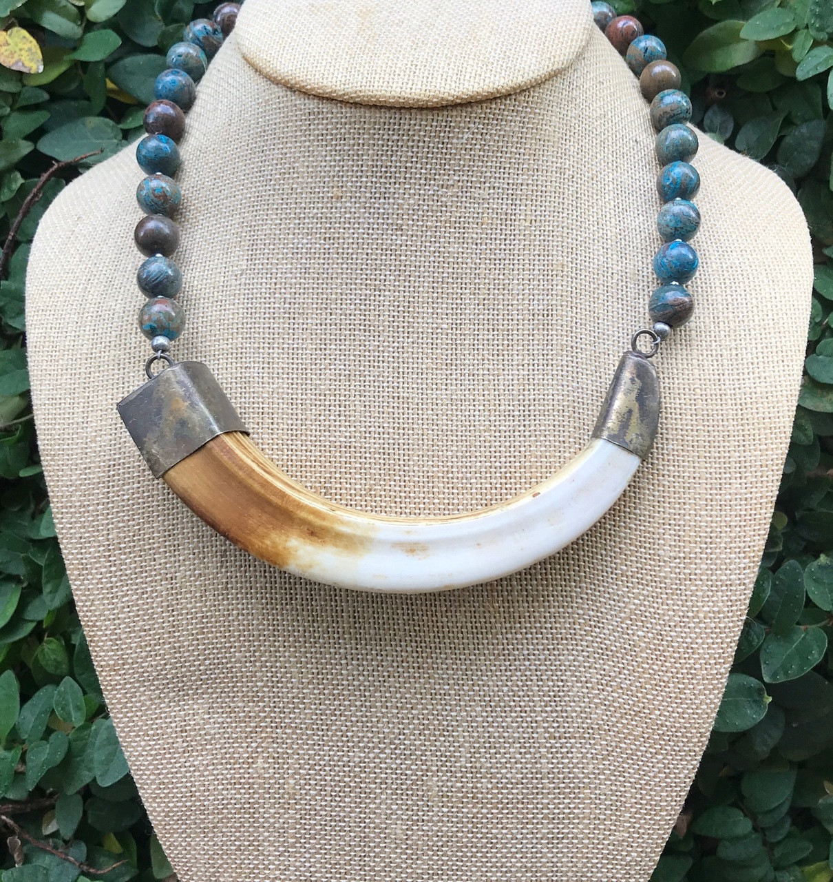 Boar Tusk and African Turquoise Beads - Susan Standeffer Designs