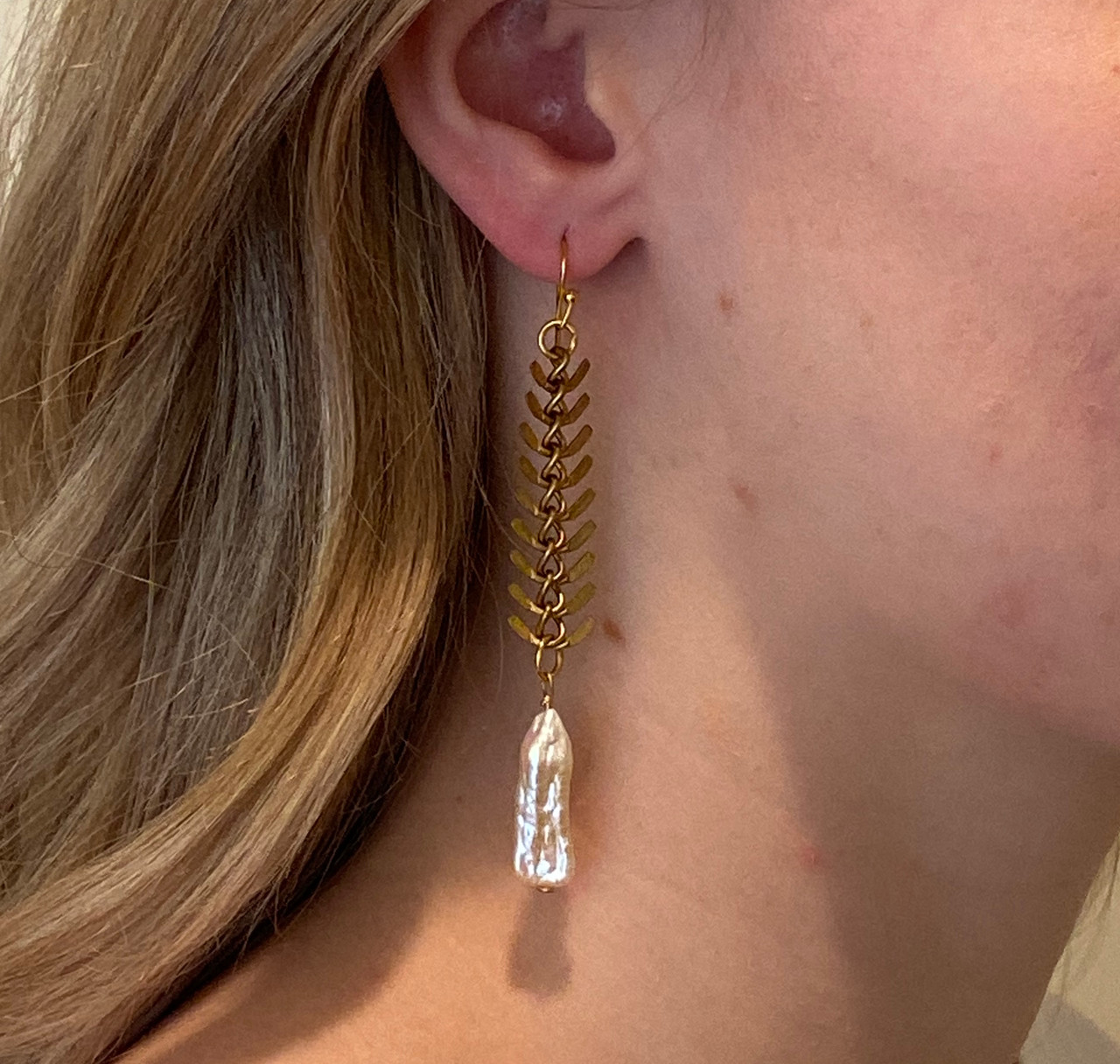Gold Fish Chain + Pearl Drop - Susan Standeffer Designs