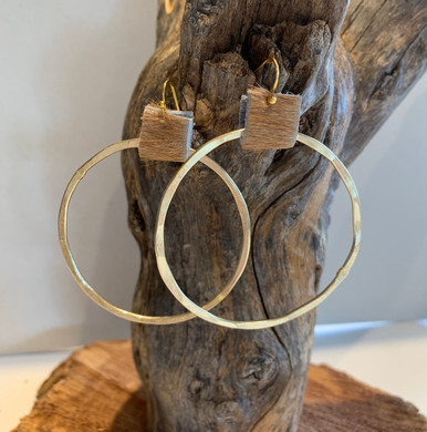 Hammered Gold Hoops + Cowhide Leather - Susan Standeffer Designs