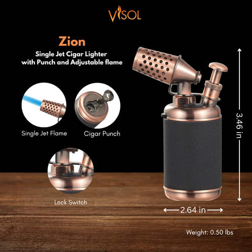 Visol Zion Single Jet Flame Cigar Lighter - Antique Copper