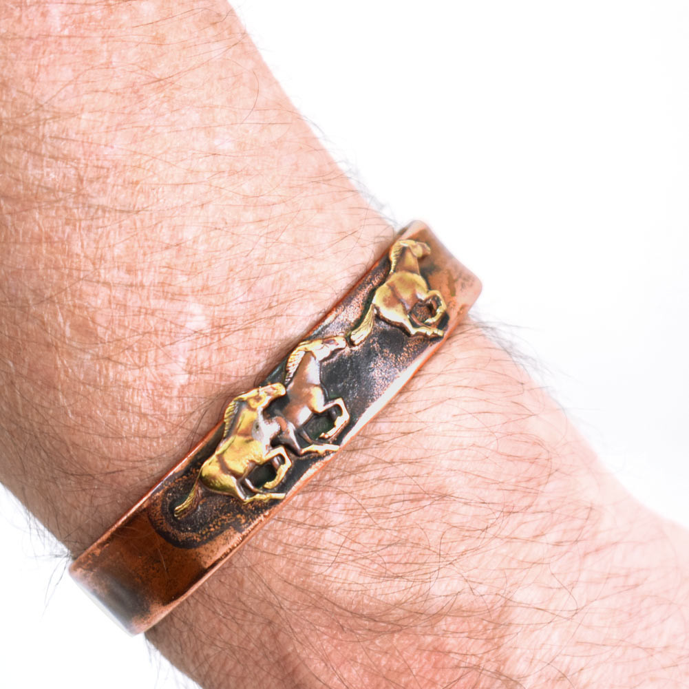 Wild Mustangs Rustic Copper Cuff Bracelet for Men and Women ...