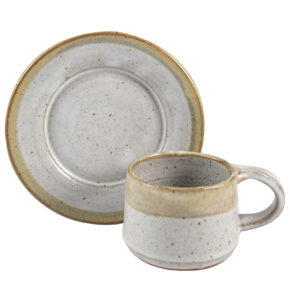 Simply Modern Pottery Collection: 8-oz Tea Coffee Cups in Vanilla Wisp
