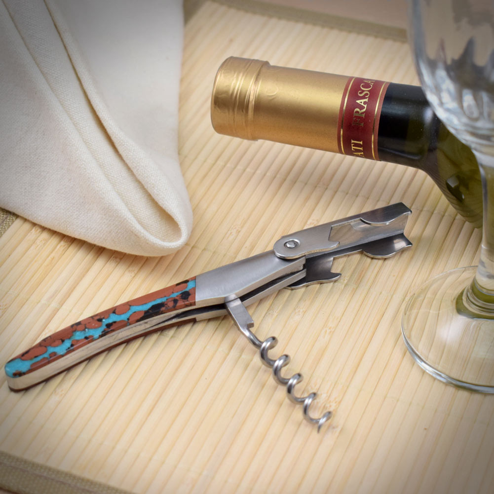 Gemstone Waiter's Knife and Corkscrew - Vein Turquoise Stonework