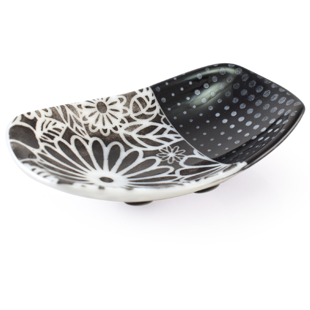 Art Glass Swoop Bowl with Floral Pattern, Handmade in the USA