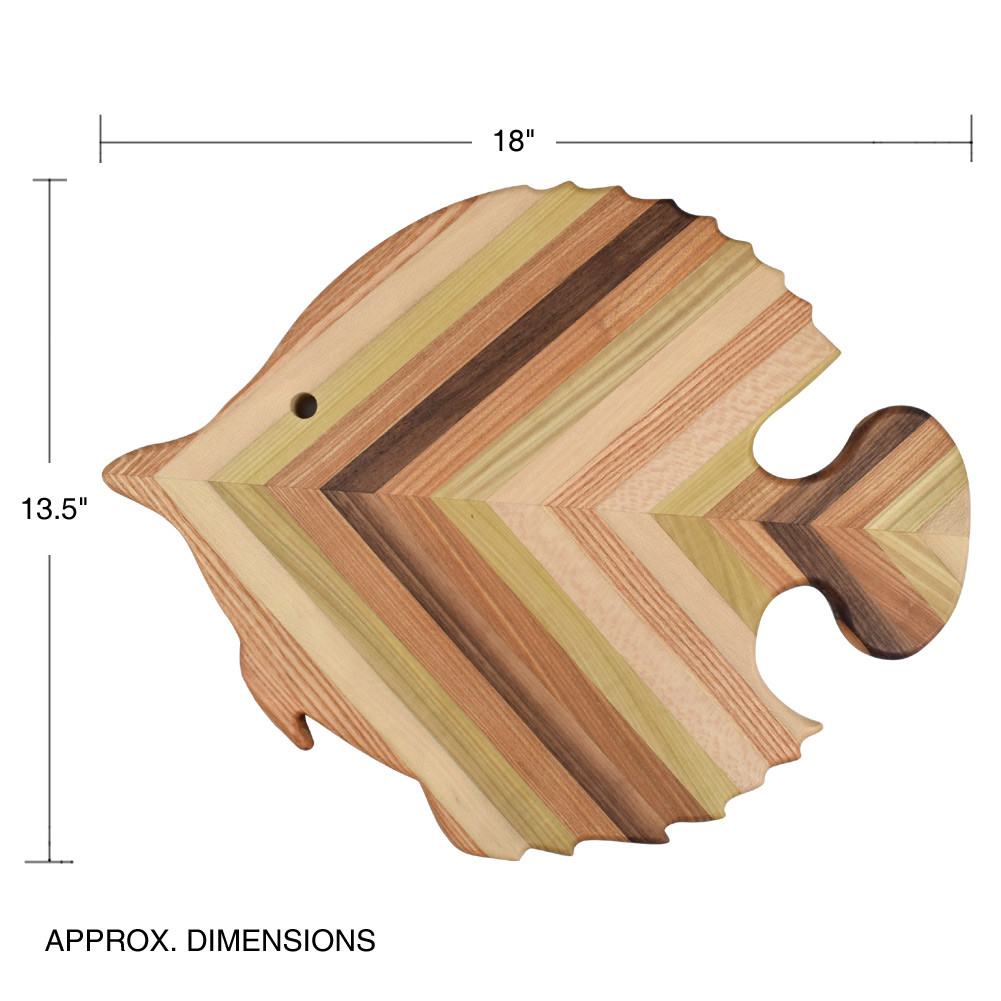 Versatile Fish-Shaped Hardwood Kitchen Board Made in the USA