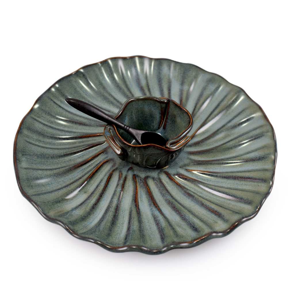 Hilborn Pottery Organic Ripple Serving Plate in Steel Blue