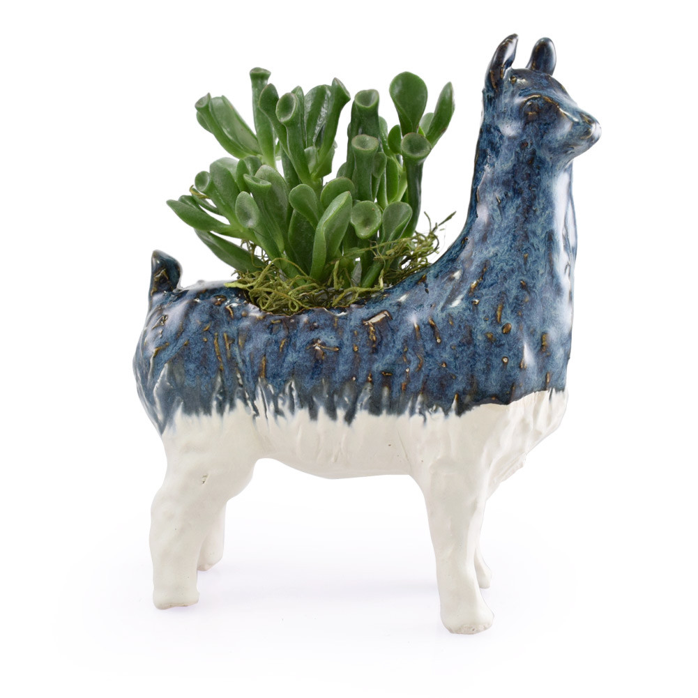 Ceramic Llama Large Succulent Planter Blue | Made in the USA