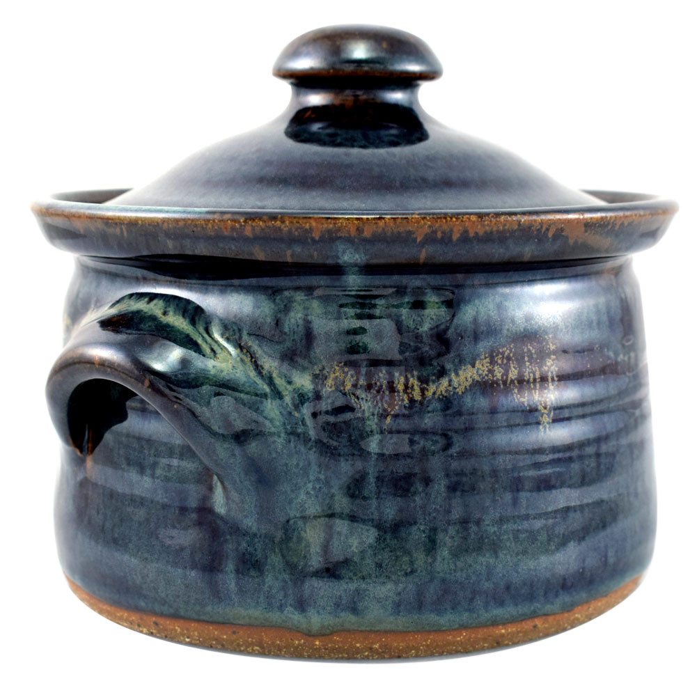 Stoneware Pottery 2.25-Qt Bean Pot with Midnight Blue Glaze