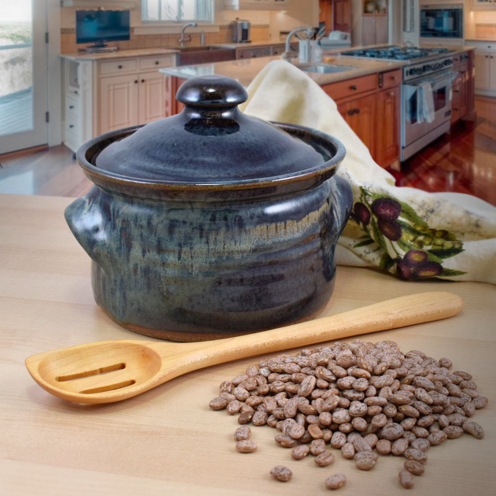 Stoneware Pottery 2.25-Qt Bean Pot with Midnight Blue Glaze