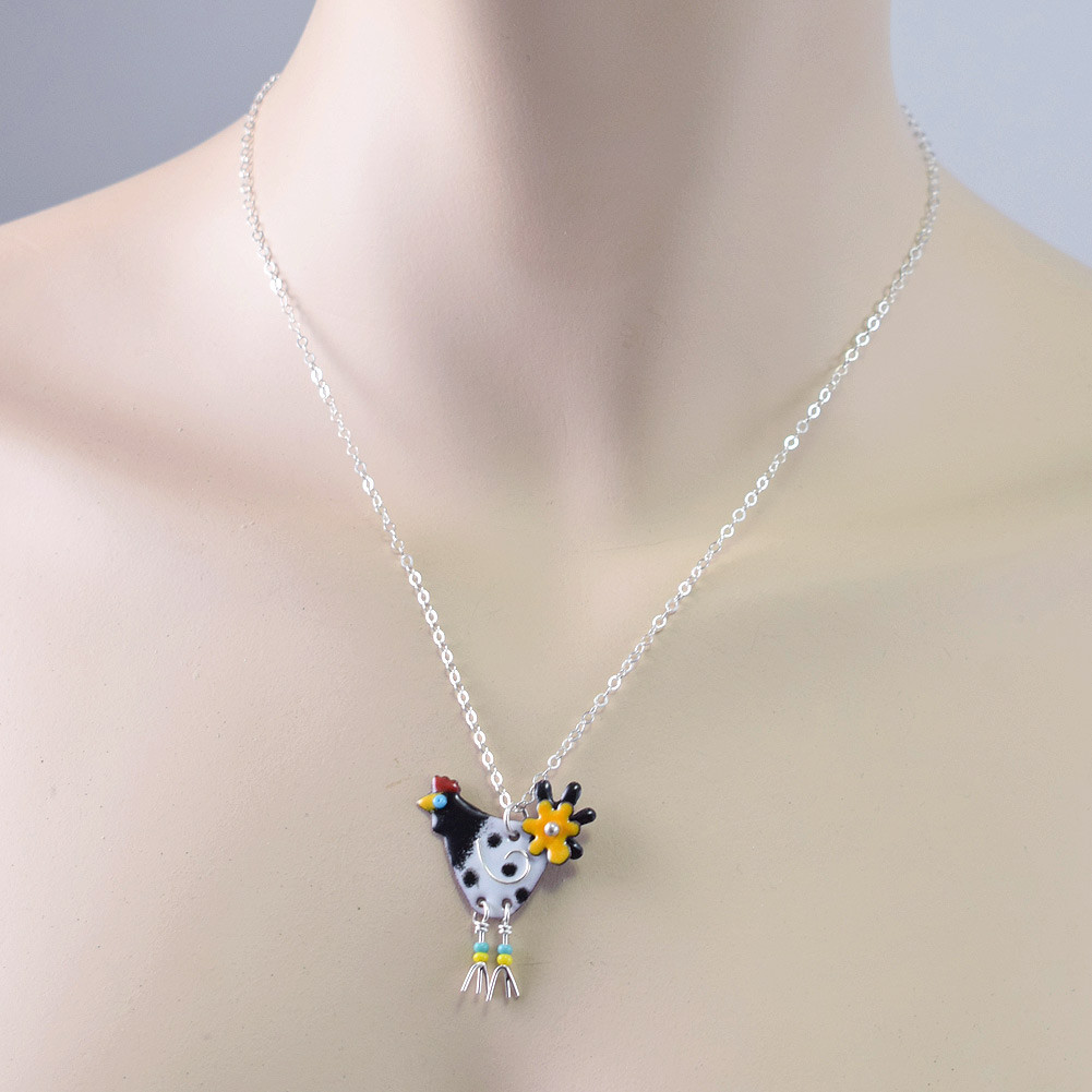 Whimsical Spotted Chicken Necklace | Artist-Made in the USA