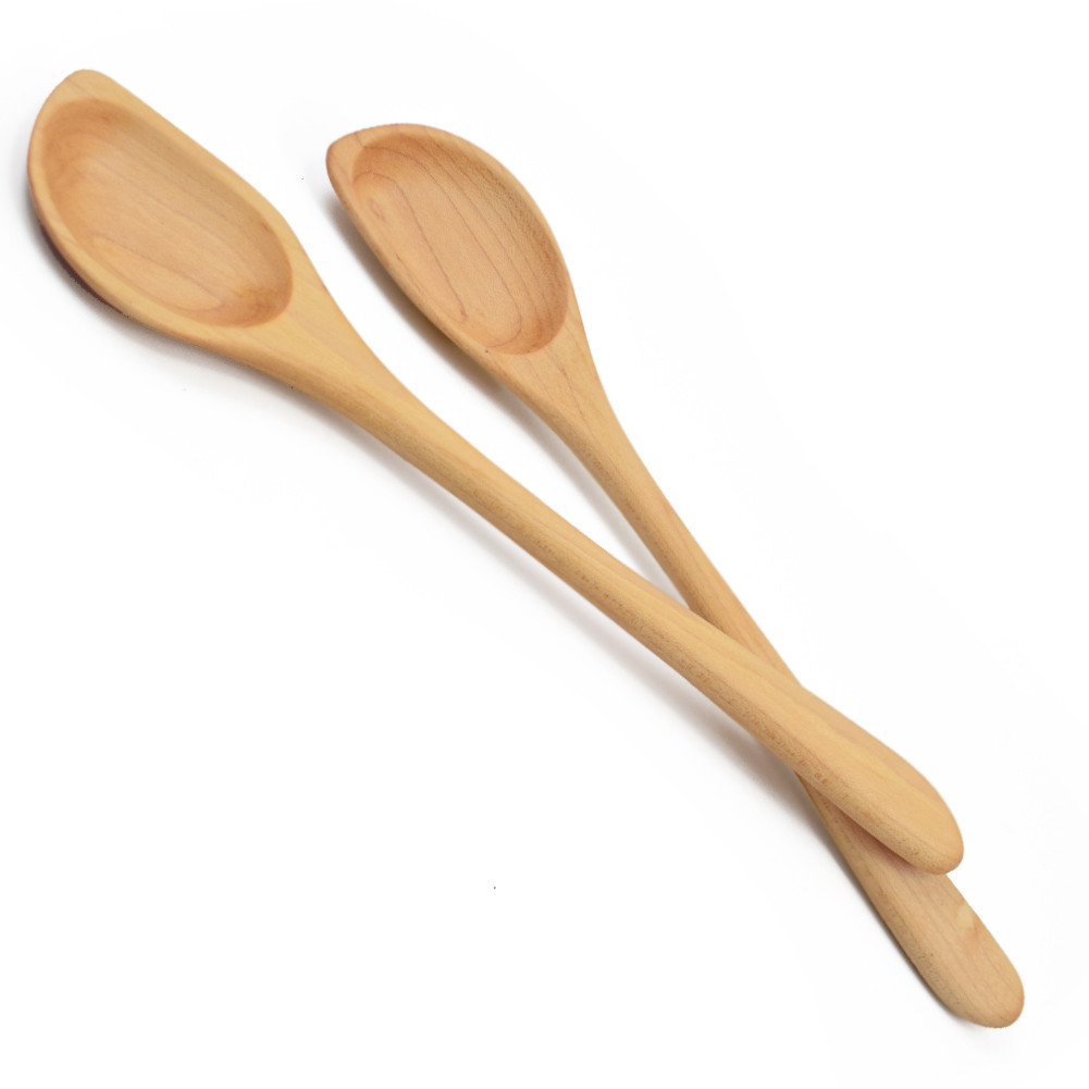 Set of 2 Angled Solid American Maple Wood Spoons | Made in USA