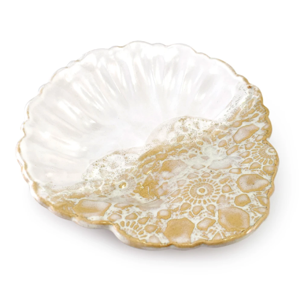 White Sand Pottery Collection: Shallow Scallop Shell Bowl