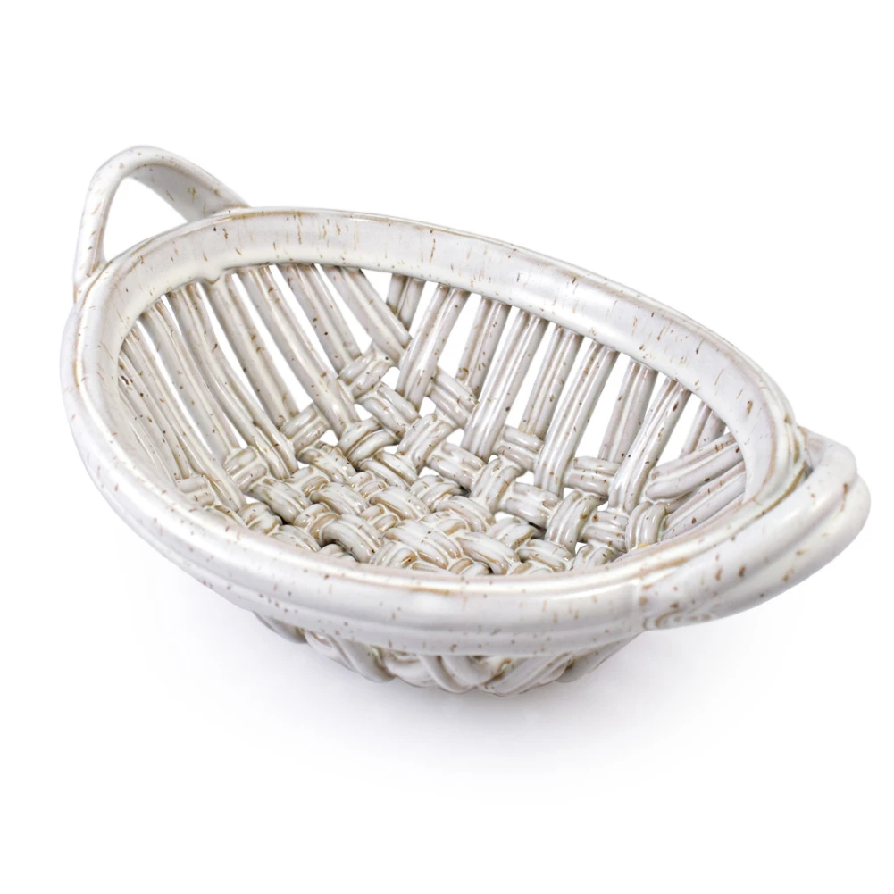 Woven Stoneware Pottery Serving Basket in White