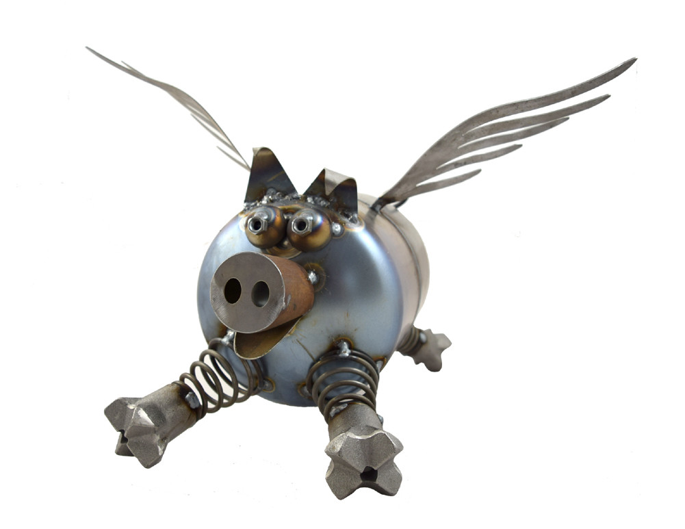 Large Metal Flying Pig Garden Sculpture