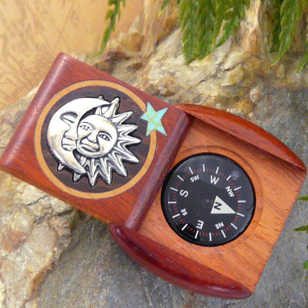 Hardwood Pocket Compass - Sun and Moon | Made in the USA