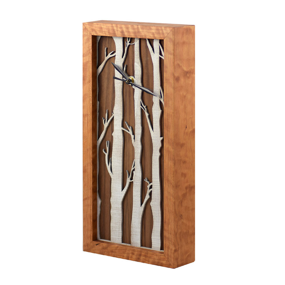 Birch Forest Motif Wooden Box Clock