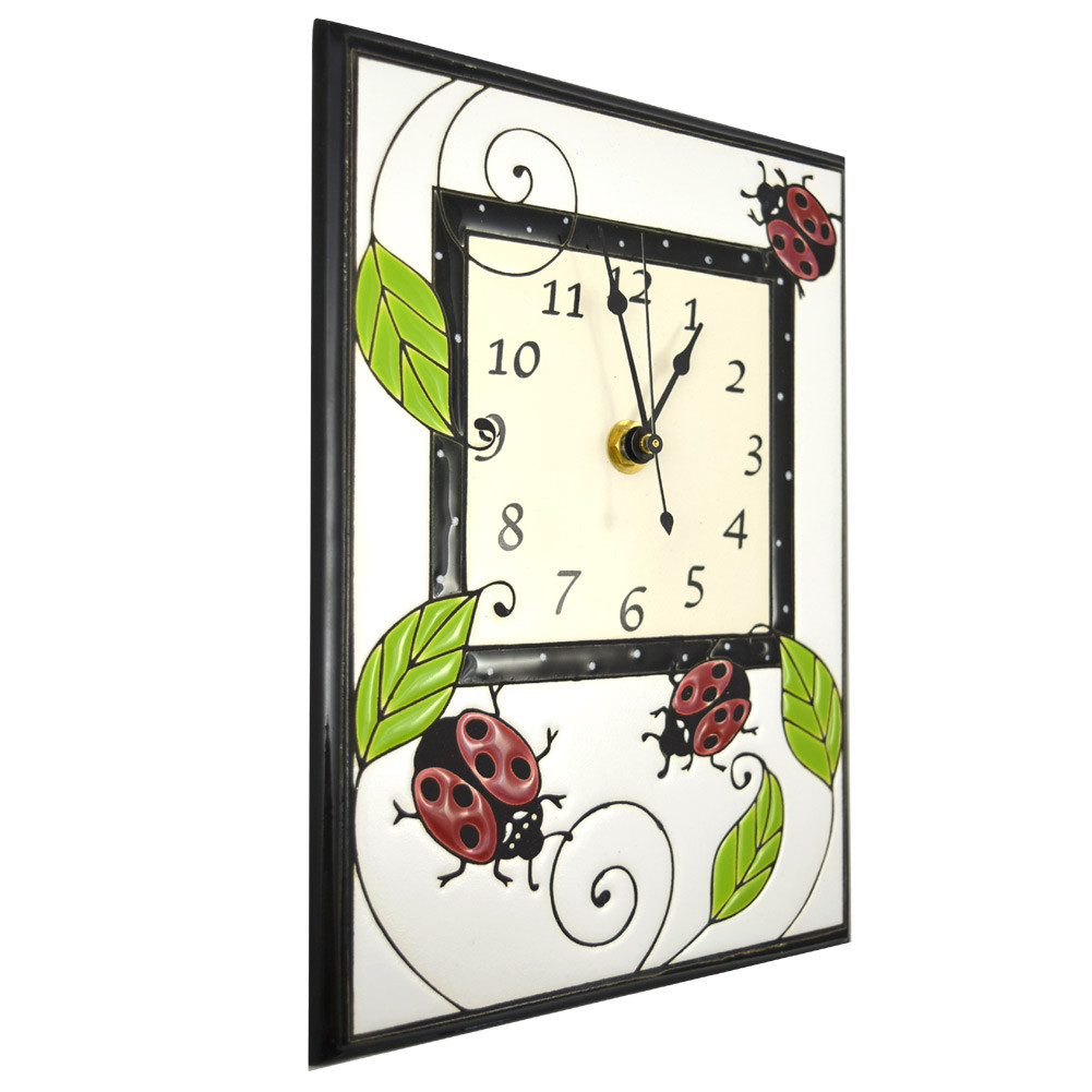 Ceramic Wall Clock: Ladybugs | Black White Red
