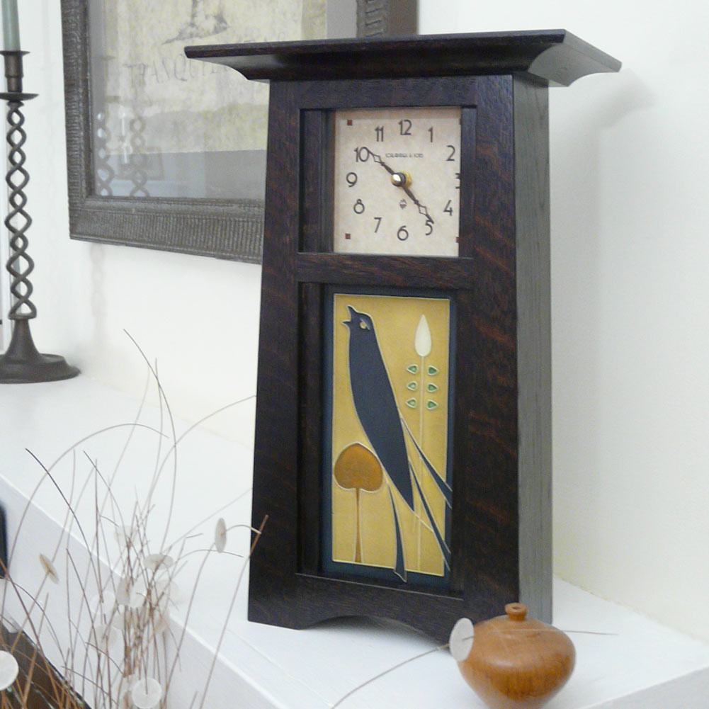 Tall Craftsman Clock with Songbird Tile | Schlabaugh