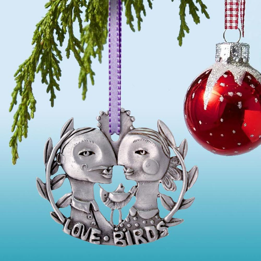 Lovebirds Cast Pewter Art Ornament